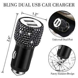 Tallew 20 Pcs Bling Car Accessories for Women, Rhinestone Car Accessories Set, Bling Car Phone Holder Mount, Bling Dual USB Car Adapter, Bling Car, Bling Glasses Holders(Black)