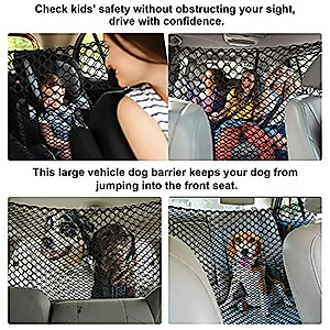 Dog Car Barrier SUV Pet Net + Free Metal Hooks, Dual Layer Pet Travel Safety Barrier Net, Easy to Install and Remove, Adjustable Car Dog Divider for Trucks, SUV, Vans, Car Net Organizer Storage Bag