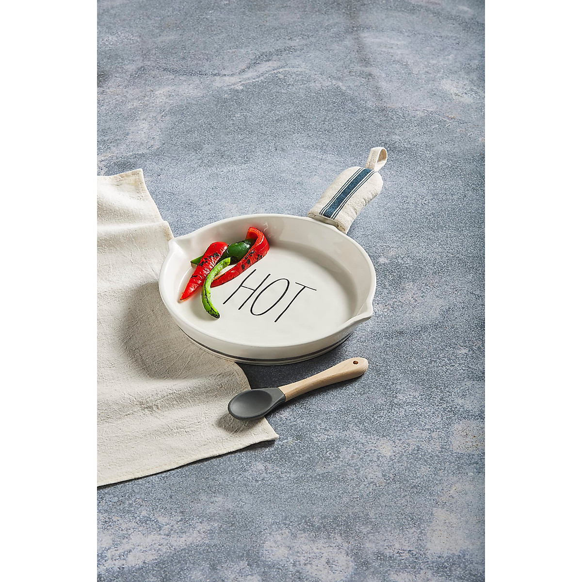 Mud Pie Bistro Pan Holder Set, skillet 11 1/2" x 8" dia, WHITE