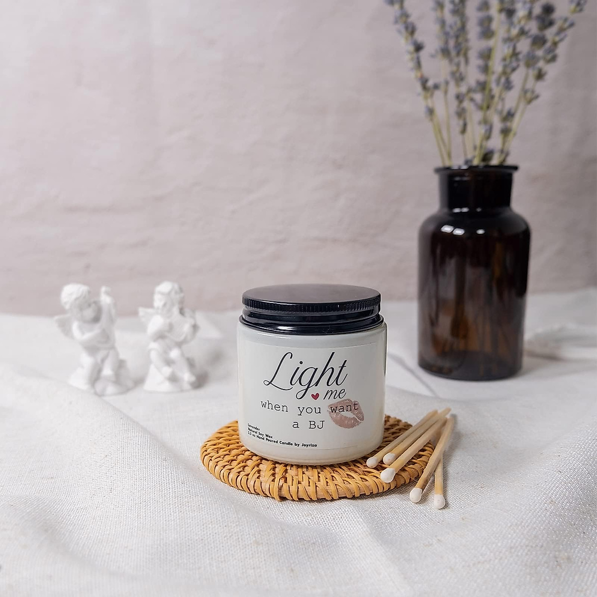 Light Me When You Want a BJ, Funny Anniversary Birthday Gifts for Boyfriend Husband, Christmas Valentines Gag Joke Soy Candle Gift for Men Women, Candles for Him (Lavender)