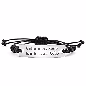 SOUSYOKYO A Piece of My Heart Lives In Heaven Bracelet Bereavement Gifts for Loss of Dad Mom Son Daughter, Widowed Mother Father