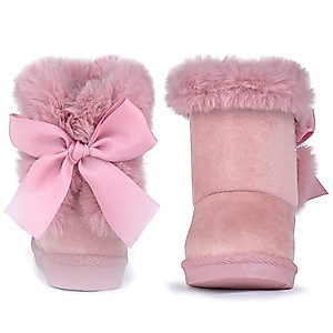 FANTURE Toddler Snow Boots for Girls Boys Winter Warm Fur Lined Kids Non Slip Outdoor Shoes (Toddler/Little Kid) U421ELTX04-Pink-21