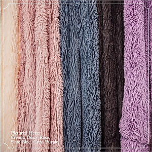 The Connecticut Home Co Throw Blanket Soft Fluffy Room Decor, Cozy Warm Throws for Bed, Couch, Gifts for Women, Bedroom Cute Aesthetic Blankets Shag and Sherpa, 65x50, Beige