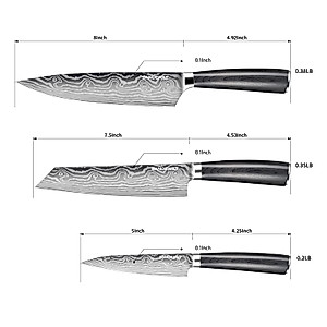 SANDEWILY 3 Piece Japanese Ultra Sharp Kitchen Chef Knife Set Pro German High Carbon Stainless Steel(7CR17MOV) with Sheaths & Gift Box Black Handle