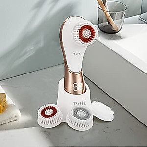 Facial Cleansing Brush, Electric Face Brush Scrubber Rechargeable Facial Exfoliator IPX-7 Waterproof Spin Cleanser Rotating Spa Machine for Exfoliating, Massaging and Deep Cleansing with 4 Brush Heads