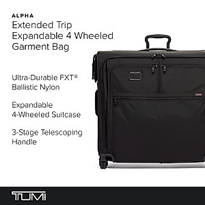TUMI - Alpha Extended Trip 4-Wheeled Garment Bag with TSA Lock - Stores Suits, Coats, Dresses, and Shoes - Black