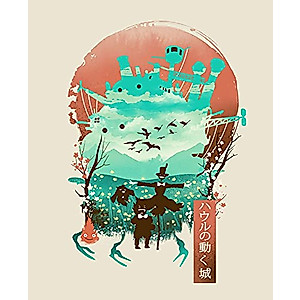 Japanese Castle Art Print - Ukiyo-e Wall Art 8 x 10 Unframed Japanese Anime Artwork Wizard Print Hayao Miyazaki Wall Hanging Cool Movie Inspired Home Decor, Calcifer Turnip Head Artwork