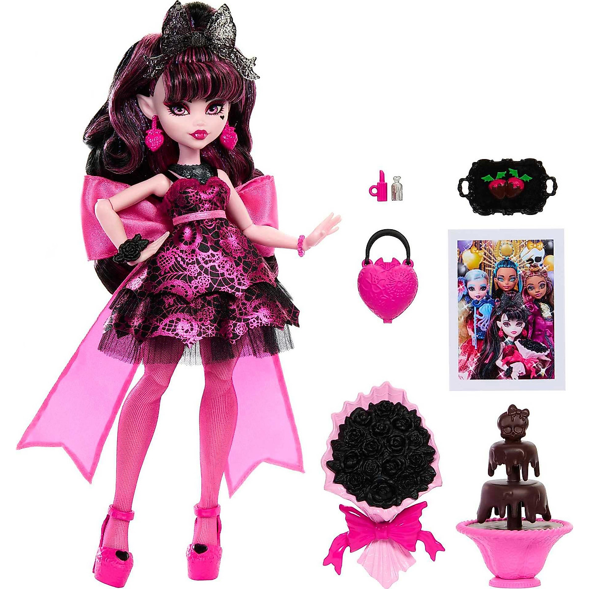 Monster High Monster Ball Doll, Draculaura in Party Dress with Themed Accessories Including Chocolate Fountain
