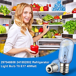 297048600 241552802 Refrigerator Light Bulb Replacement for Frigidaire Whirlpool KitchenAid Electrolx Kenmore Fridge Light Bulbs Freezer Light Bulb Replacement-T8 E17 40W (2 Pack)
