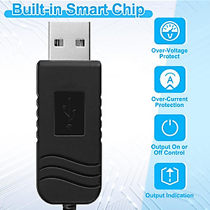 FARSENSE USB to DC 5V Power Cord, Universal DC 5.5x2.1mm Barrel Plug Charging Cable(3FT) with 10 Connector Tips,USB to Barrel Plug 5V Power Cable with On/Off Switch and Led Indicator