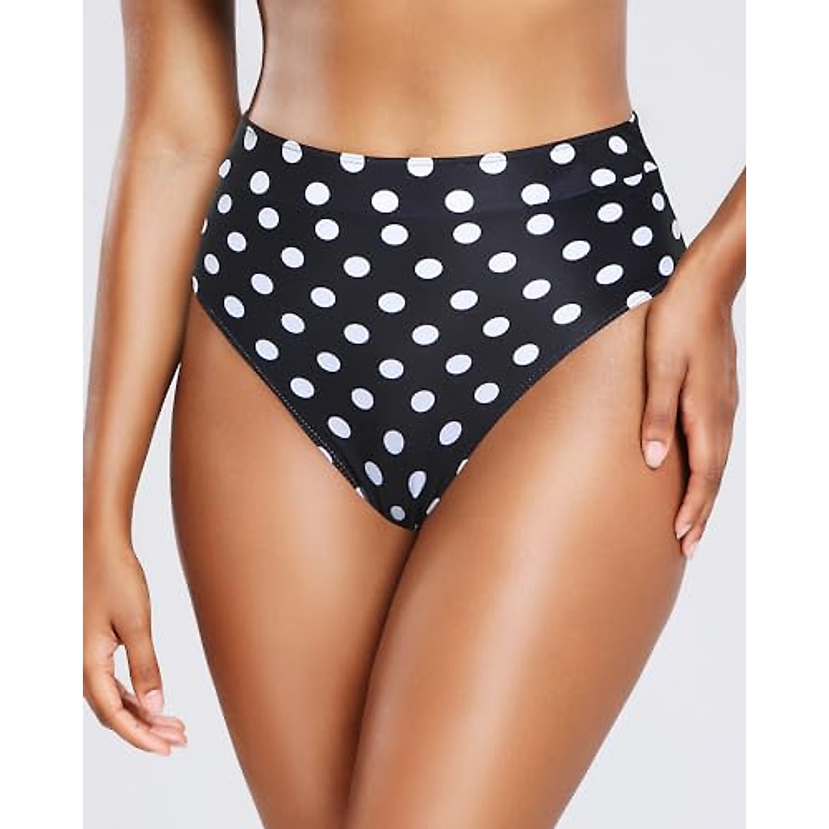 Holipick Women Polka Dot High Waisted Bathing Suit Bottoms Tummy Control Bikini Bottom Swimsuit High Cut Swim Bottom M