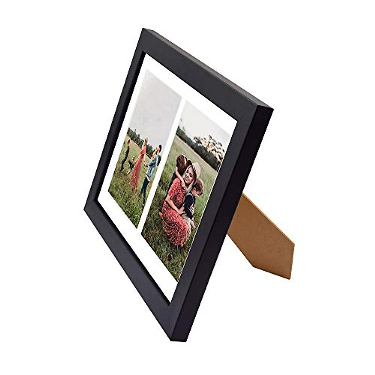 Golden State Art, 8.5x11 Black Wooden Picture Frame - White Mat for 2-5x7 Photos or 8.5x11 Certificate Without Mat - Real Glass - Easel Stand for Landscape/Portrait Table Display