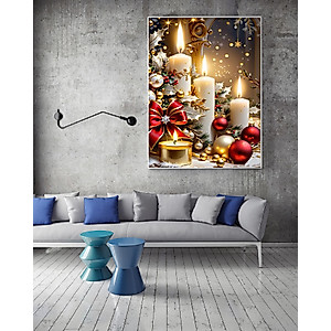 AREOPNMG Christmas 5D Diamond Painting Kits for Adults Beginners,DIY Winter Candles Diamond Art,Full Round Drill Diamond Dot Gem Art Kits,Sweet Home Wall Decor 12x16 Inch