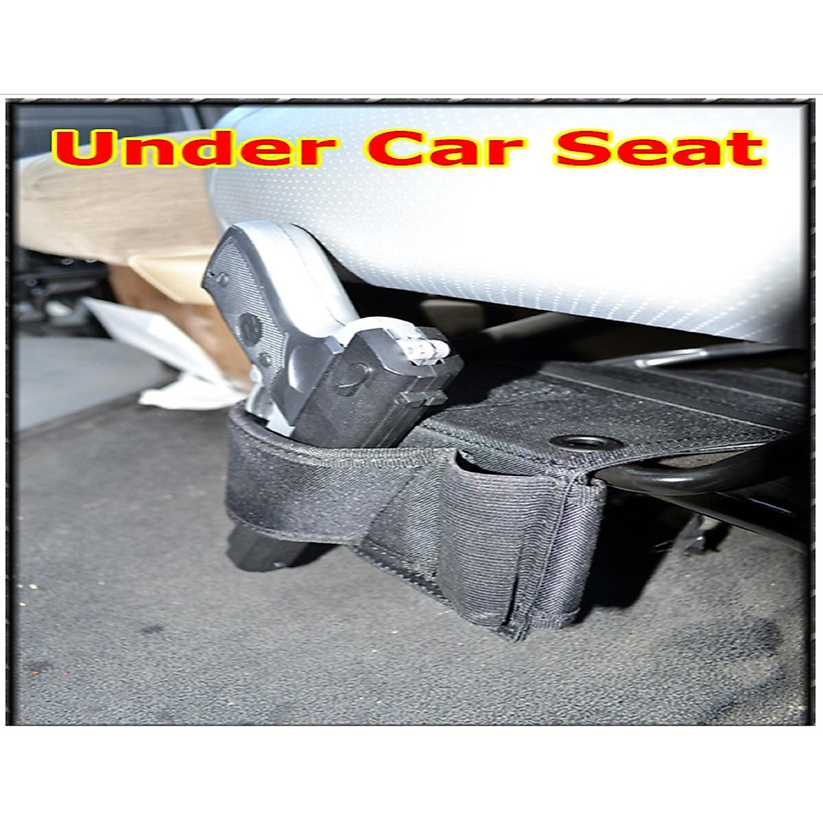 GVN Explorer Adjustable Size Mattress Bed Handgun Holster for Under Vehicle Seat, Office Seat Concealed Handgun Holster with Tactical Flashlight