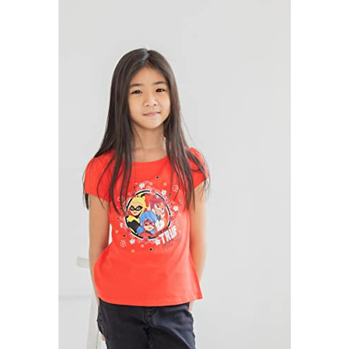 Miraculous Ladybug Cat Noir Rena Rouge Little Girls 2 Pack T-Shirts Gray/Red 4-5