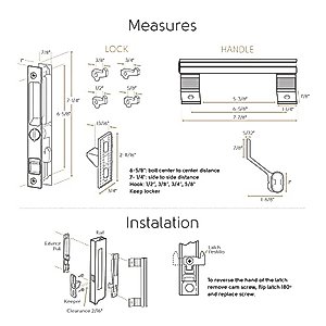 T-HAKEN Sliding Glass Door Handle Set, 6-5/8", White - Patio Door Handle Replacement That is 1 in. to 1-1/8 in. Thick Used on Both Left and Right-Handed. (Keyed).
