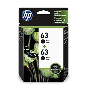 HP 63 | 2 Ink Cartridges | Black | Works with HP DeskJet 1112, 2100 Series, 3600 Series, HP ENVY 4500 Series, HP OfficeJet 3800 Series, 4600 Series, 5200 Series | F6U62AN