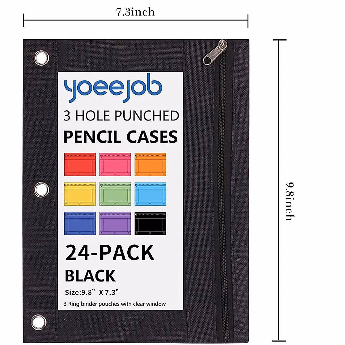 YoeeJob Pencil Pouch for 3 Ring Binder, Binder Pouches with Zipper Bulk, Pen Holder Case with Clear Window School Class Office Organizers, 24 Pack, Black