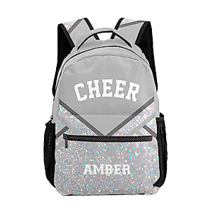 SunFancyCustom Cheer Cheerleaders Grey Backpack with Name Text Custom Laptop Bag for Work Travel Office