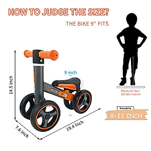 Baby Balance Bike, Built-in Compass Toddler Bikes 18-36 Months Toys for 1 Year Old Gift Bike, Train Baby from Standing to Running, Baby Bike with 4 Silent Wheels, First Birthday Gifts(Orange)