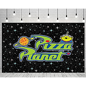 Pizza Planet Backdrop for Birthday Party Decorations Outspace Background for Baby Shower Party Cake Table Decorations Supplies Toy Story Theme Banner 5x3ft