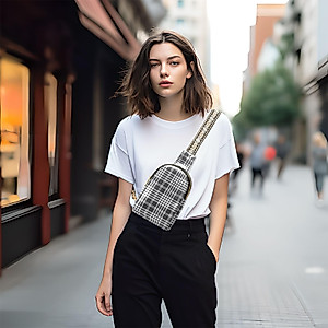 Augenstern Women Crossbody Sling Backpack Plaid-black-white-color Girl Chest Bag Daypack for Hiking Traveling