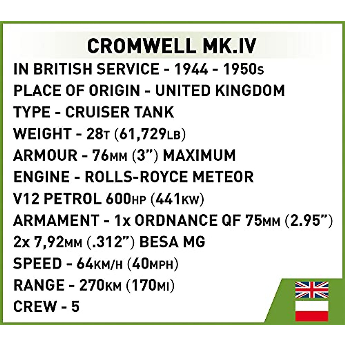 COBI Historical Collection WWII Cromwell MK. IV Tank