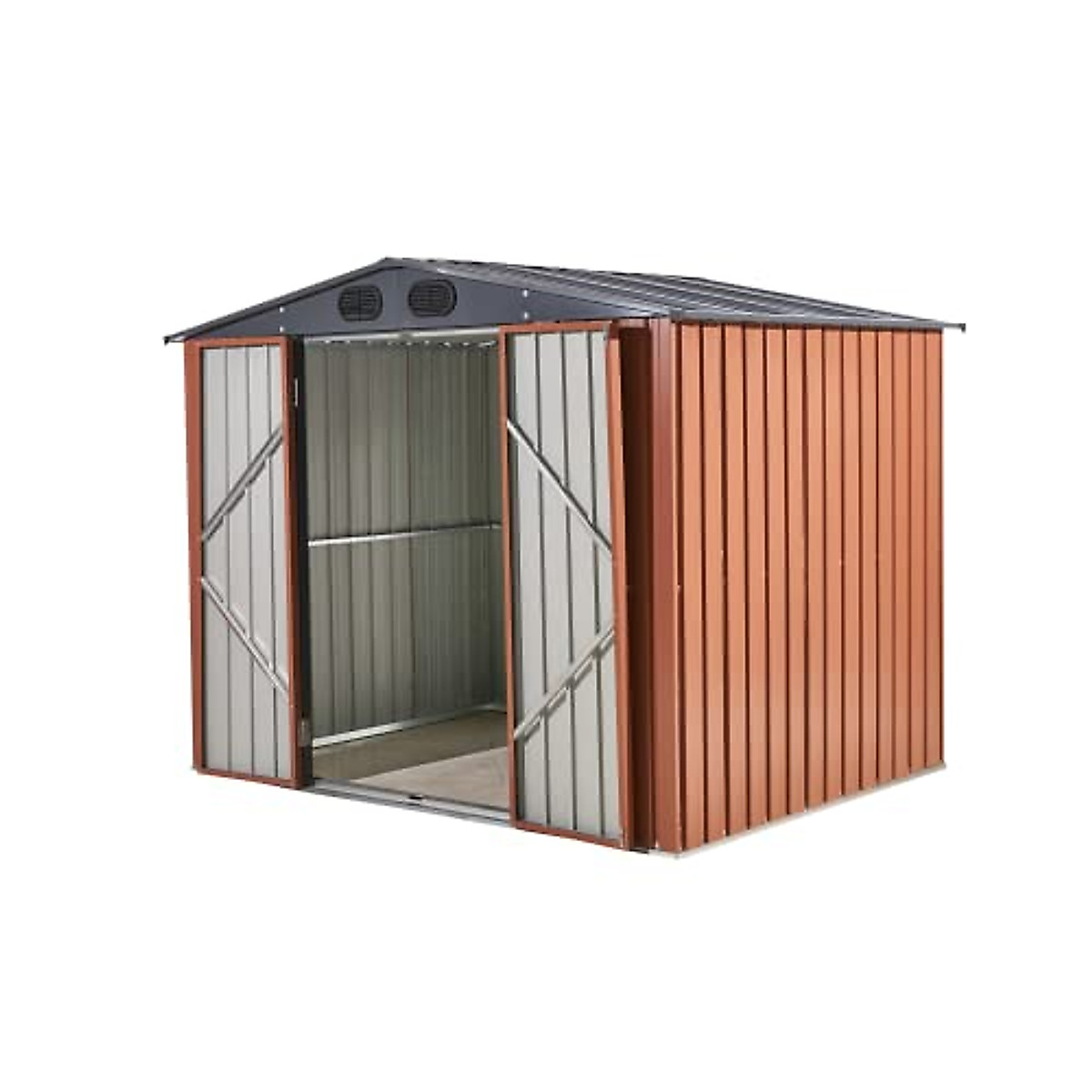 JAORD 8 x 6 FT Storage Shed, Outdoor Galvanized Steel Shed, Outside Garden Tool Storage House with Lockable Door for Patio, Backyard, Lawn Mower, Dark Brown…