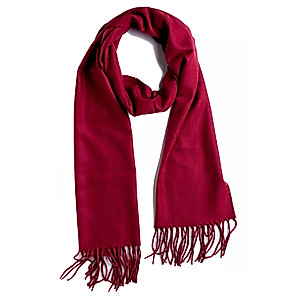 Plum Feathers Winter Scarf Shawl with Cashmere Feel - Rich Solid Colors Winter Scarves and Wraps 72" x 12" (Burgundy)
