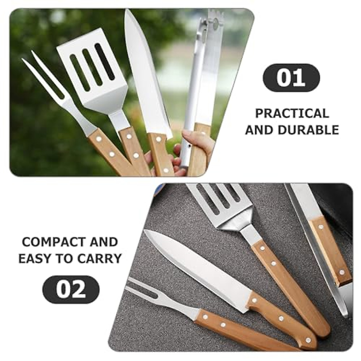 GANAZONO 5 Sets Barbecue and Fork Tools Chef Carving Fork Poultry Serving Fork Camping Reusable Flatware Outdoor BBQ Home Tools Outdoor Barbecue Tool Heavy Grill Travel Wooden Handle