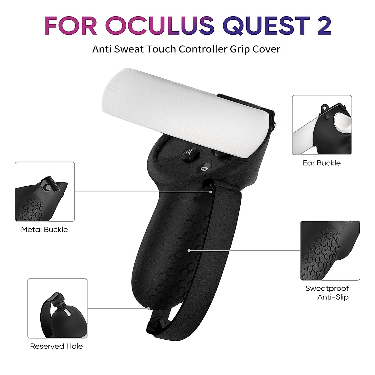 Suitisbest Controller Grip Cover Accessories Compatible with Meta Quest 2, Silicone Grip Protective Cover with Adjustable Leather Knuckle Straps