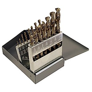 Cle-line C21112 135 Degree Heavy-Duty Cobalt Jobber Length Drill Set in Metal Case, 15 Pieces