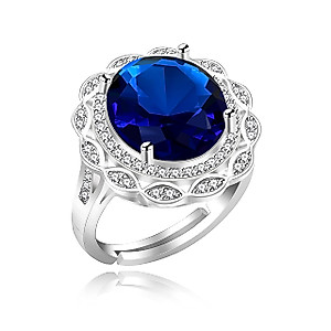 Uloveido Women's Platinum Plated Oval Blue Zircon Birthstone Ring Adjustable Simulated Sapphire Rings Wedding Promise Jewelry Y989