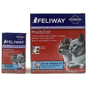Feliway MultiCat Pheremone Diffuser & 2 Refills Cat Calming Product 60 Day Supply Bundle