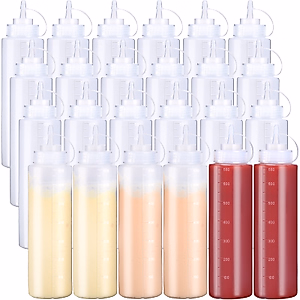 24 Pcs 24 oz Plastic Condiment Squeeze Bottles Squeeze Leak Proof Multipurpose Squirt Bottles with Twist Top Cap for Sauces Ketchup BBQ Syrup Dressings Paint Grilling Crafts Olive Oil Arts, Clear