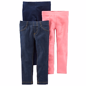 Simple Joys by Carter's Girls' 3-Pack Leggings, Navy/Pink/Denim, 3T