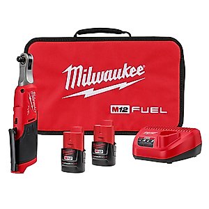 Milwaukee M12 FUEL 12-Volt Lithium-Ion Brushless Cordless High Speed 3/8 in. Ratchet Kit w/(2) Batteries, Charger and Bag