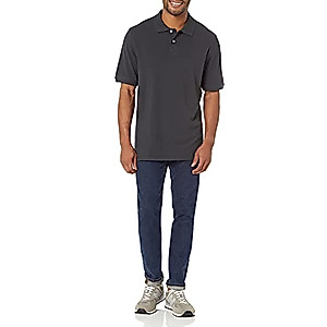 Amazon Essentials Men's Regular-Fit Cotton Pique Polo Shirt (Available in Big & Tall), Black, Large