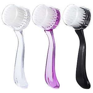 Facial Brush, Raploy 3 Pack Manual Exfoliating Face Brush Facial Cleansing Brush Face Brush Face Scrubber and Face Brush Cleanser Acrylic Handle for Massage Cleansing (Black,Clear,Purple)
