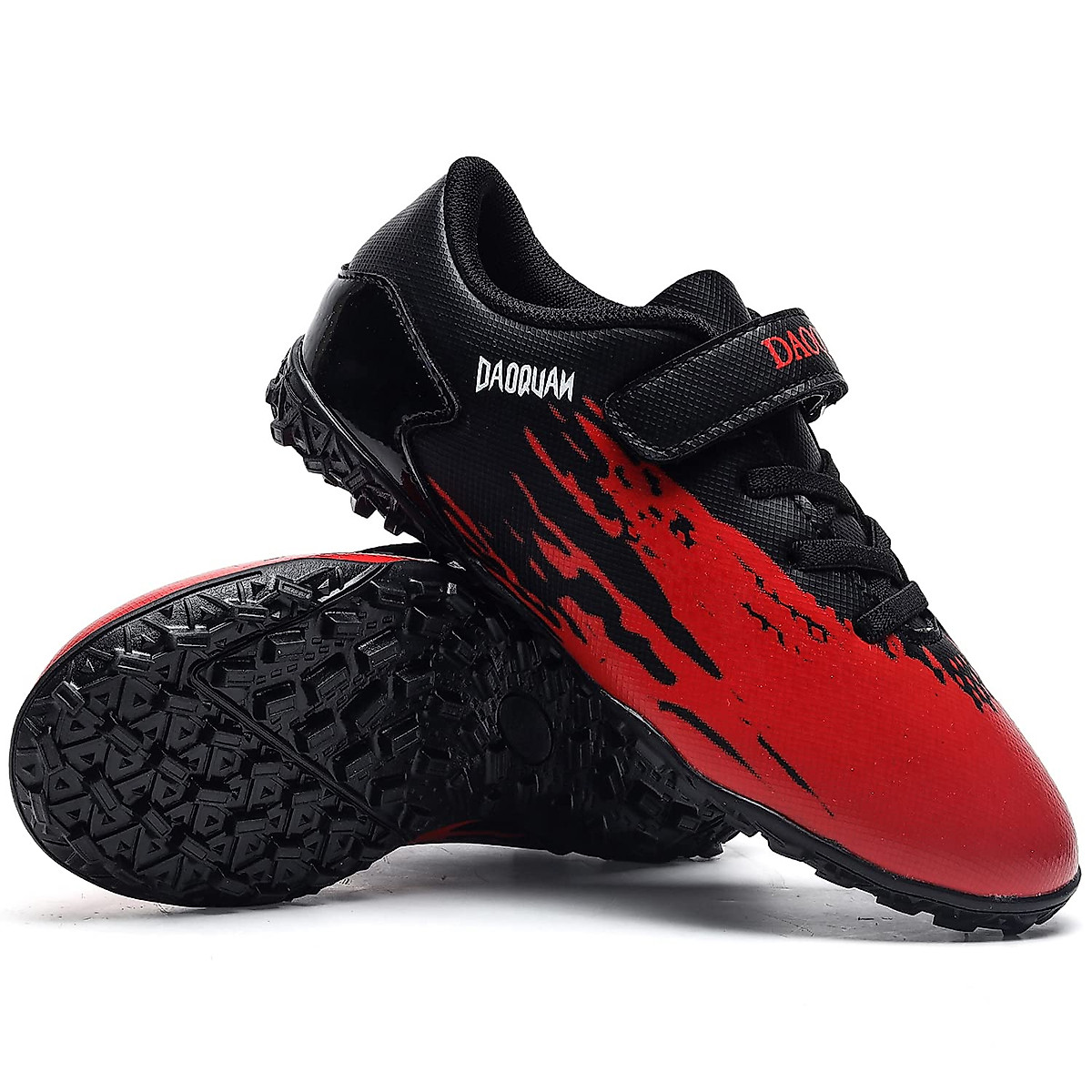 DimaiGlobal Kids Turf Soccer Shoes Boys Girls Football Shoes Athletic Outdoor/Indoor Sports Shoes Youth School Performance Futsal Sneaker Black/Red