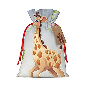 RLDOBOFE Cute giraffe print Christmas Gift Bag Christmas Drawstring Bag Reusable Gift Wrapping Goody Gift Bags with Gift Tag Present Storage Bag for Christmas Thanksgiving Wedding Party