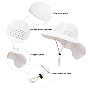 Muryobao Toddler Kids Baby Girls Boys Sun Hat Summer UPF 50+ UV Protection Caps Wide Brim Neck Flap Beach Play Fishing Hats White Age 1-3 Years