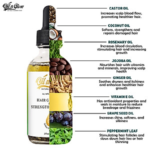 9 in 1 Natural Hair Growth Serum & Strengthening Oil with Rosemary, Jojoba, Coconut, Castor, Grape Seed Oil & Peppermint Leaf for Split Ends and Dry Scalp Treatment 2 FL