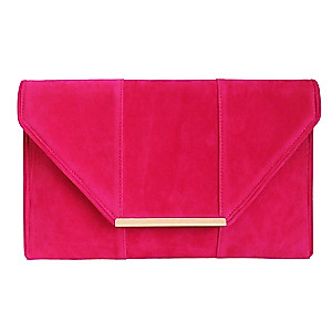 JNB Women's Faux Microsuede Envelope Clutch Fuchsia
