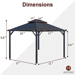 MONDAWE 10x12Ft Hardtop Gazebo Double Aluminum Composite Roof Patio Outdoor Canopy Grand Gazebo Permanent Pavilion Aluminum Frame with Netting Pergola for Patio Lawn Garden
