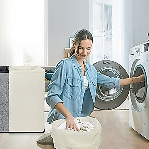 Large Hampers for Laundry 2 Compartment, Dual Laundry Hamper 2 section for Storage and Sorter, Collapsible Double Laundry Hamper with 2 Removable Laundry Bags for Bedroom, Dorm Room, College