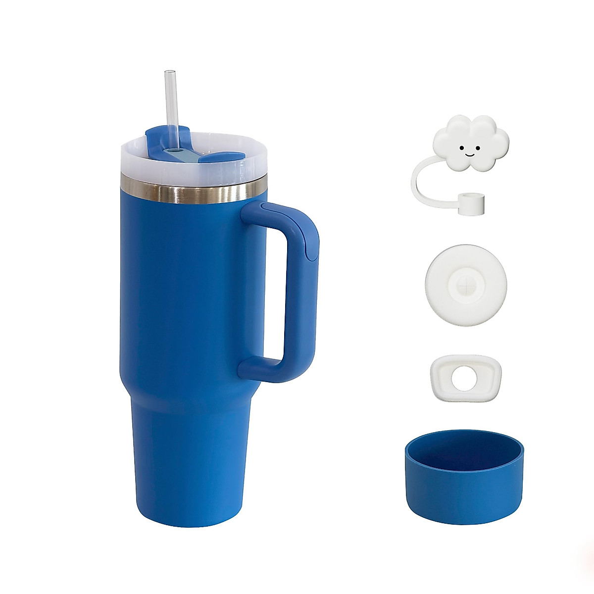 KISSKIND 40 oz Tumbler with Handle and Straw Lid Accessories, Straw Topper, Silicone Spill Proof Stopper, Silicone Boot, Stainless Steel Water Bottle 40oz Insulated Cup, Ideal Gift, Olympic Blue