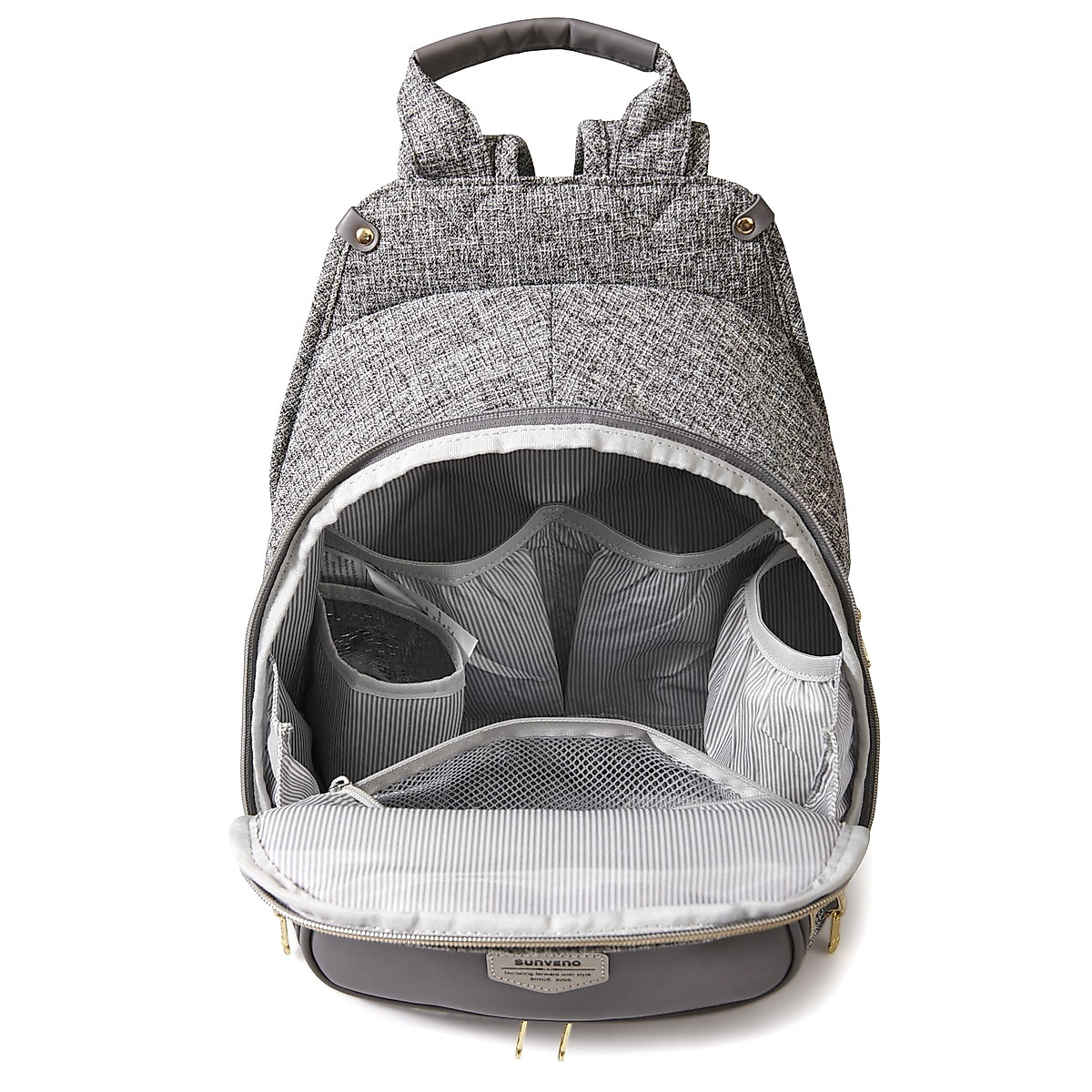 SUNVENO Mini Diaper Bag Backpack, Multifunctional Baby Bag with Insulated Pockets Waterproof Travel Bag, Grab-Top Handle (Hemp Grey)