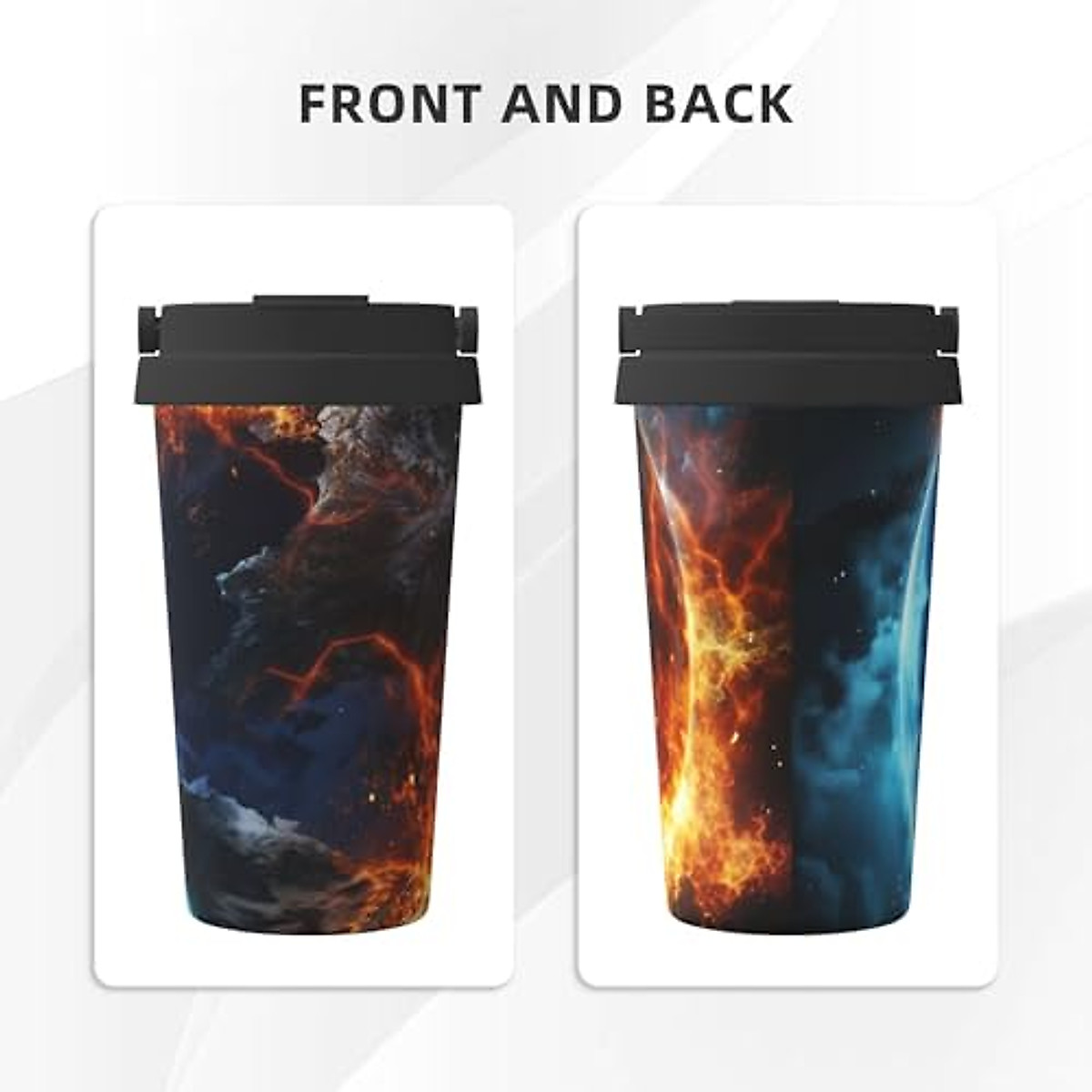 GTKSYNVE Reusable Coffee Mug with Lid and Handle, Planet Ice and Fire Tumbler for Hot & Cold Drinks 16oz Stainless Steel Insulated Coffee Tumblers Double Wall Vacuum Thermal Cup