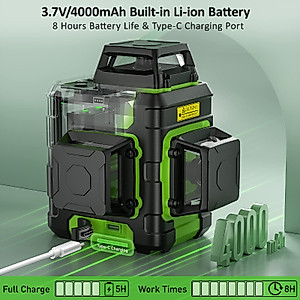 Huepar 3x360 Green Cross Line Laser Level with Pulse Mode, Li-ion Battery, Hard Case